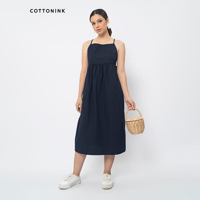 Jual Cottonink - Gaun Dress Wanita Navy Blue Derya | Shopee Indonesia