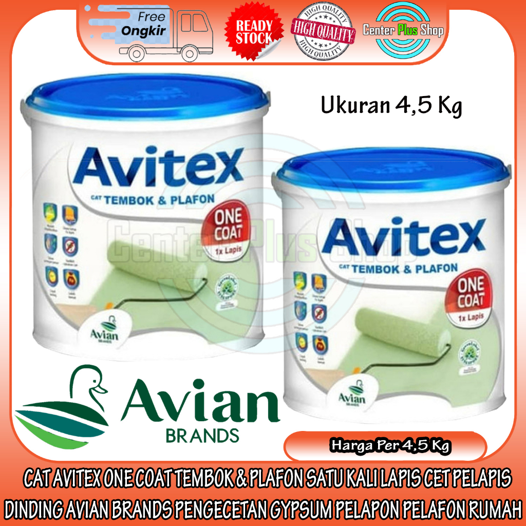 Jual CAT AVITEX ONE COAT TEMBOK & PLAFON 4,5 KG SATU KALI LAPIS CET ...