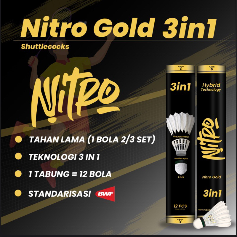 Jual Nitro 3 IN 1 BWF STANDARD Speed 78 GOLD SILVER Shuttlecock Cock Kok Bola Bulu Tangkis ...