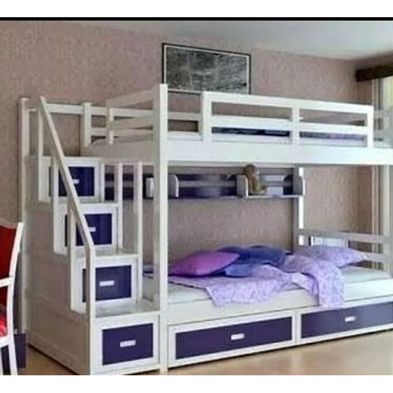 Jual ranjang tingkat modern tangga plus laci ukuran 120x200 atas bawah ...
