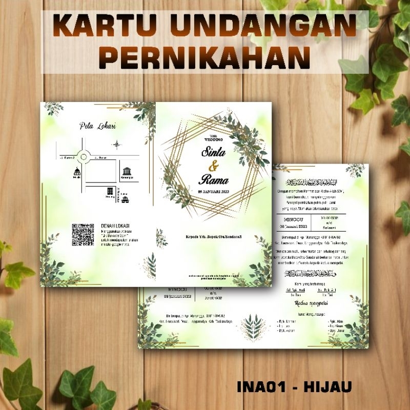 Jual kartu undangan pernikahan rustik inA01 termurah gold ungu hijau ...