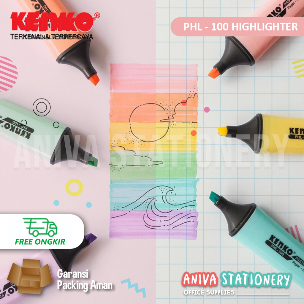 Jual KENKO Highlighter PHL-100 - Spidol Stabilo Warna Pastel | Highlighter Sekolah & Kantor ...