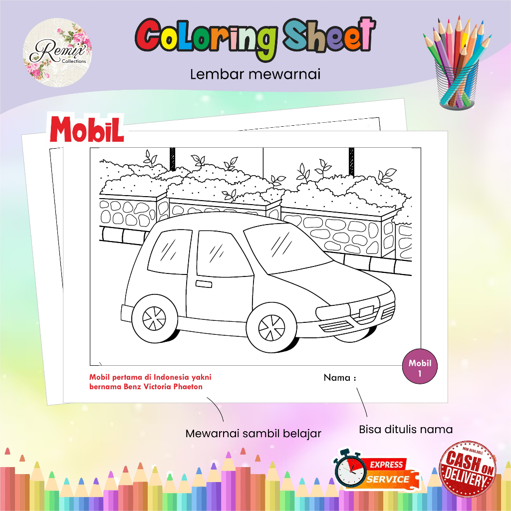Jual [20 pcs] Kertas Mewarnai tema MOBIL / Kertas Gambar / Kertas Warna ...