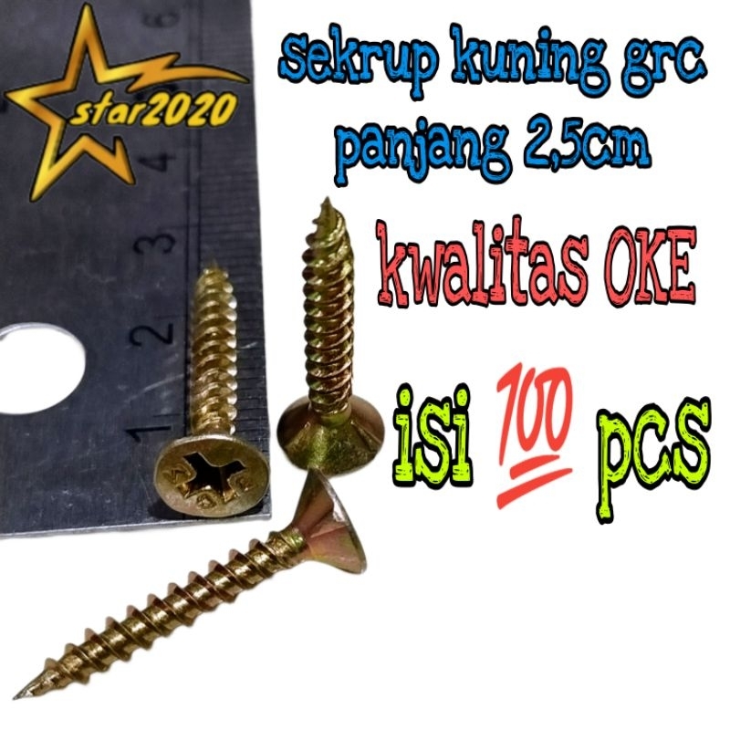 Jual sekrup kuning sekrup GRC panjang 2,5cm isi 100pcs | Shopee Indonesia