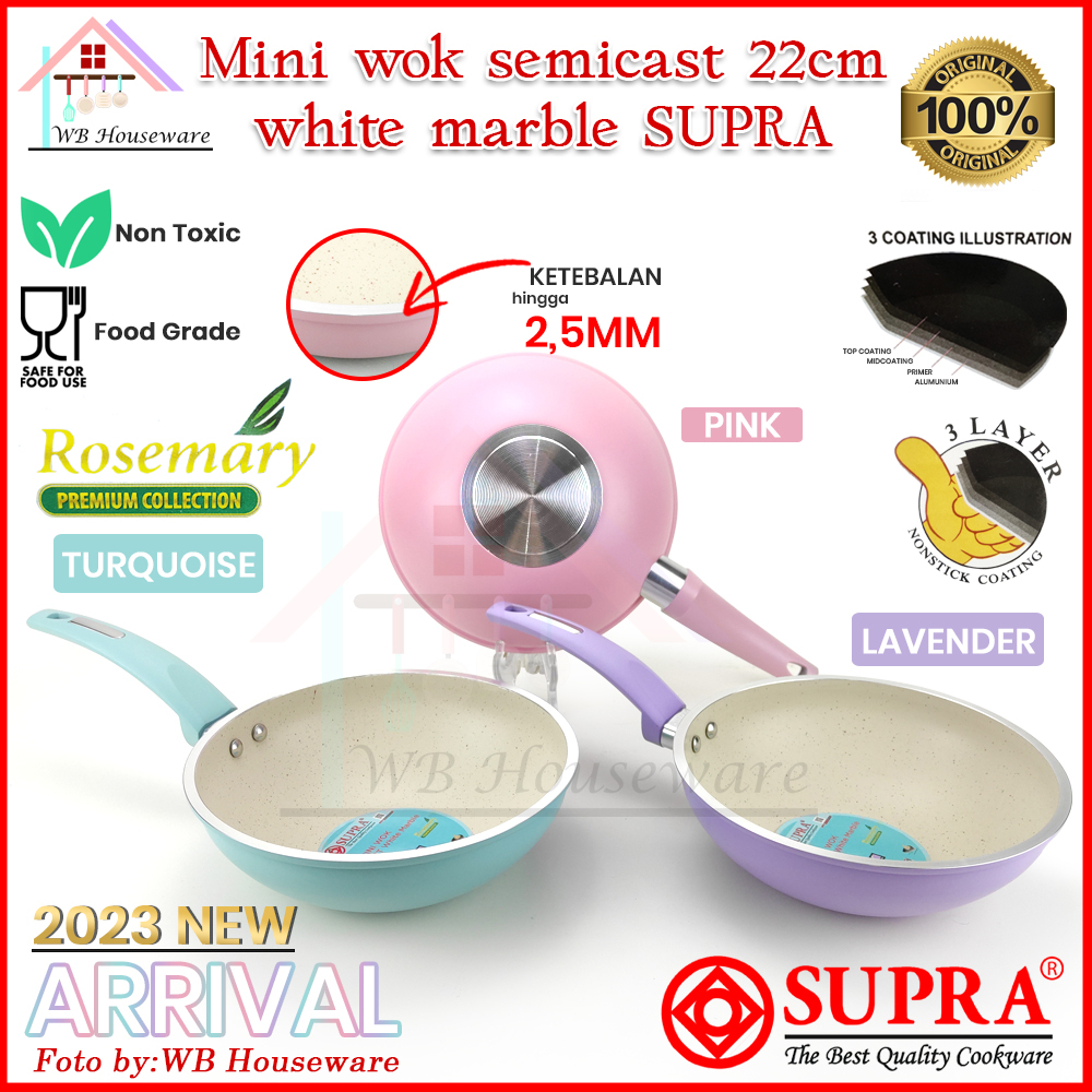 Jual SUPRA NEW mini wok white marble 22cm semi cast pastel series anti ...