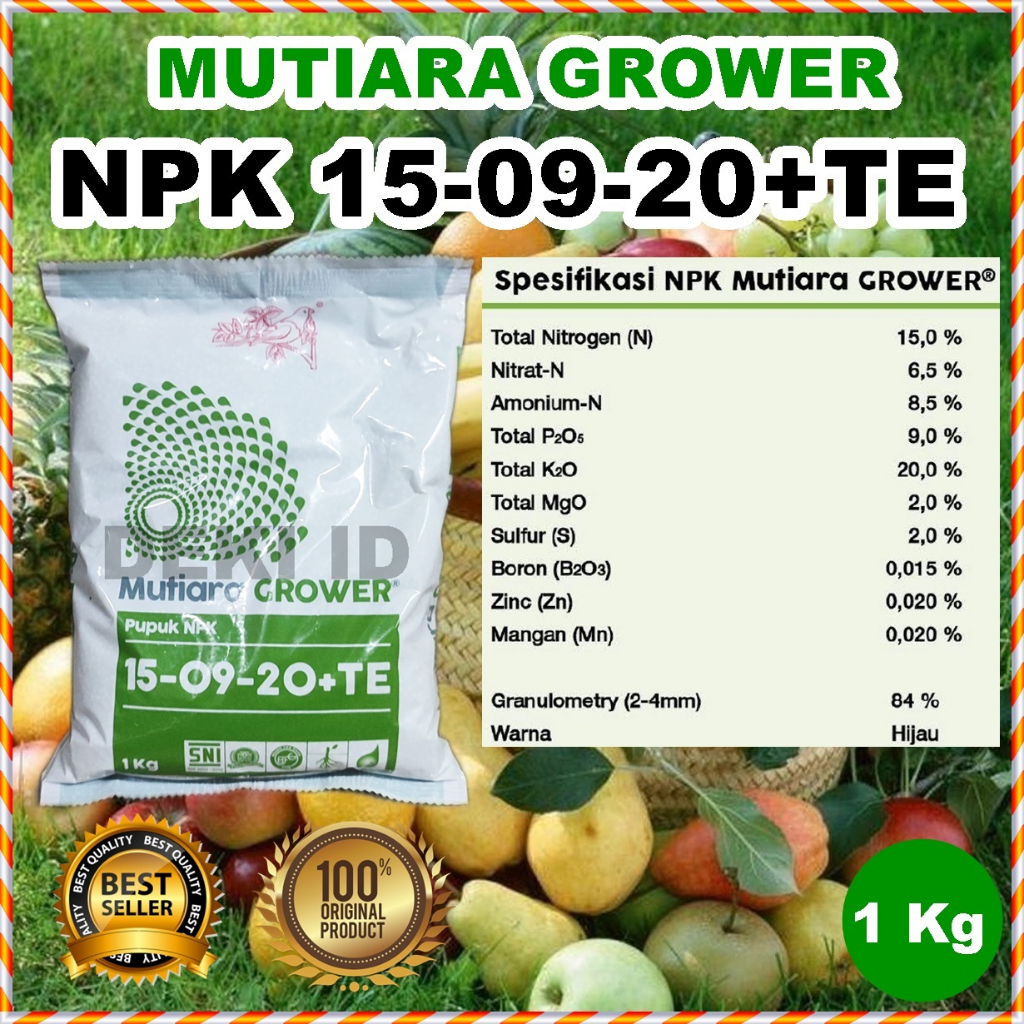 Jual Pupuk NPK Grower 1 Kg 15 09 20 TE Mutiara Meroke Kemasan Pabrik Nutrisi Daun Bunga Buah ...