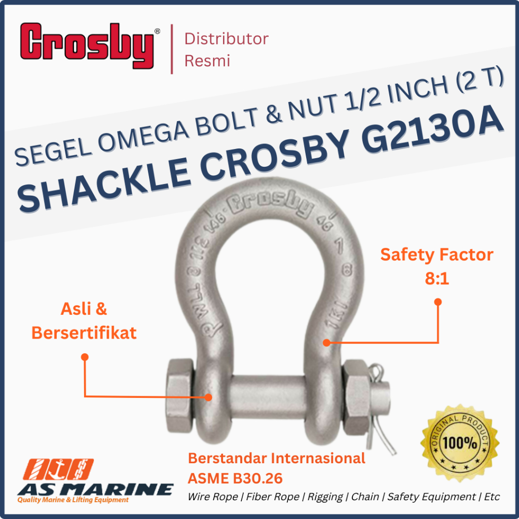 Jual Shackle Omega / Segel Omega G2130A Bolt & Nut 1/2” 2 T Alloy ...