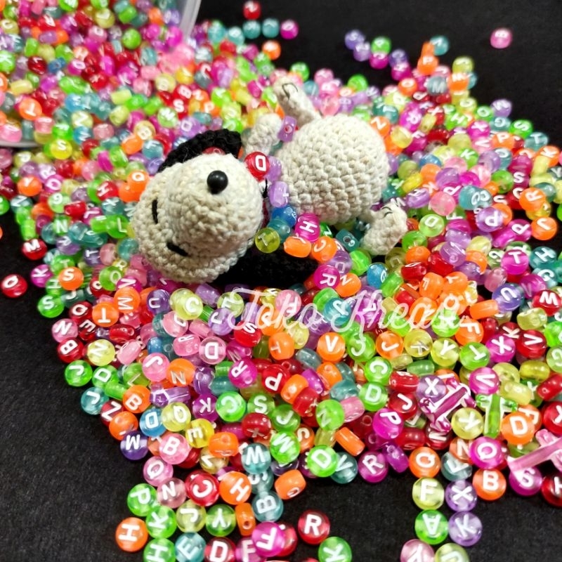 Jual Manik bulat / Mote huruf / alphabet / abjad bulat bening warna ...