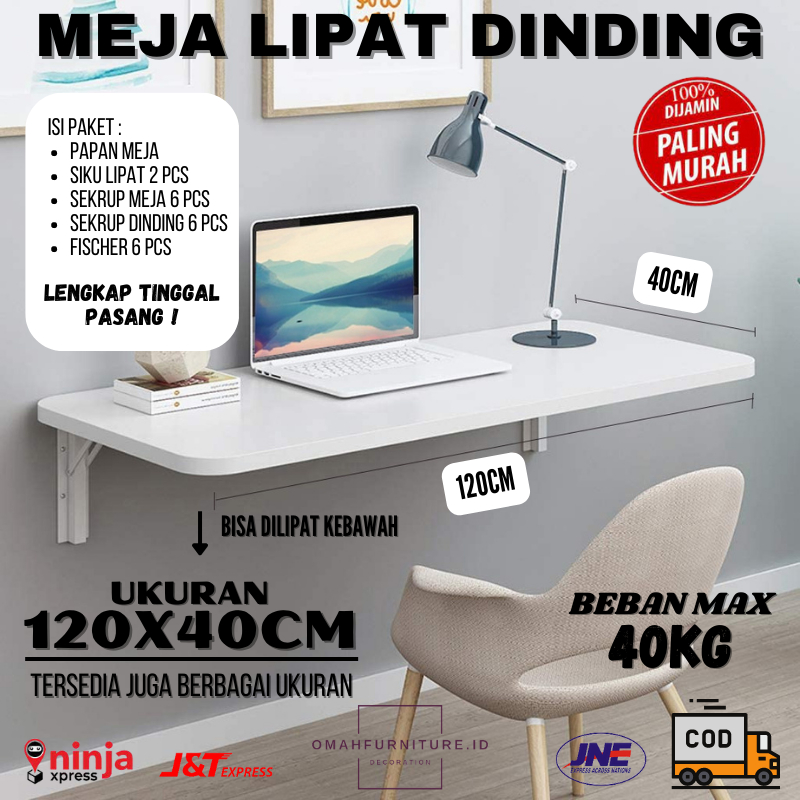 Jual [TERLARIS] Meja Lipat Dinding Besar 120x40cm - Meja Belajar Tempel ...