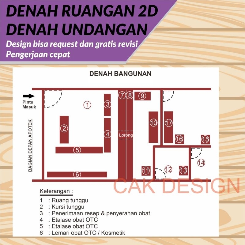 Jual Jasa Design Denah Undangan, Ruangan, Rumah Sakit, Apotek, Kamar ...