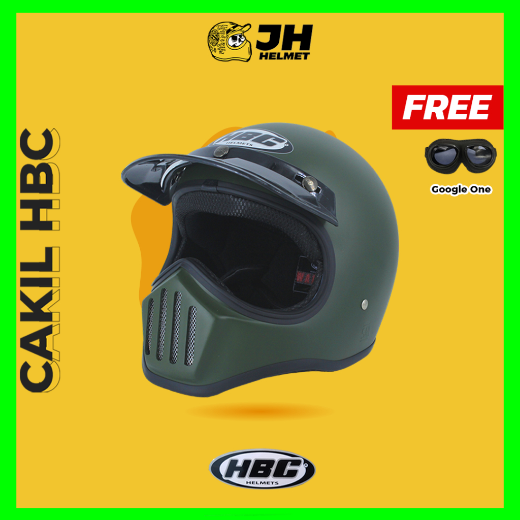 Jual Helm Cakil HBC Polos Army Doff + FREE GOGGLE | Helm Retro | Full ...