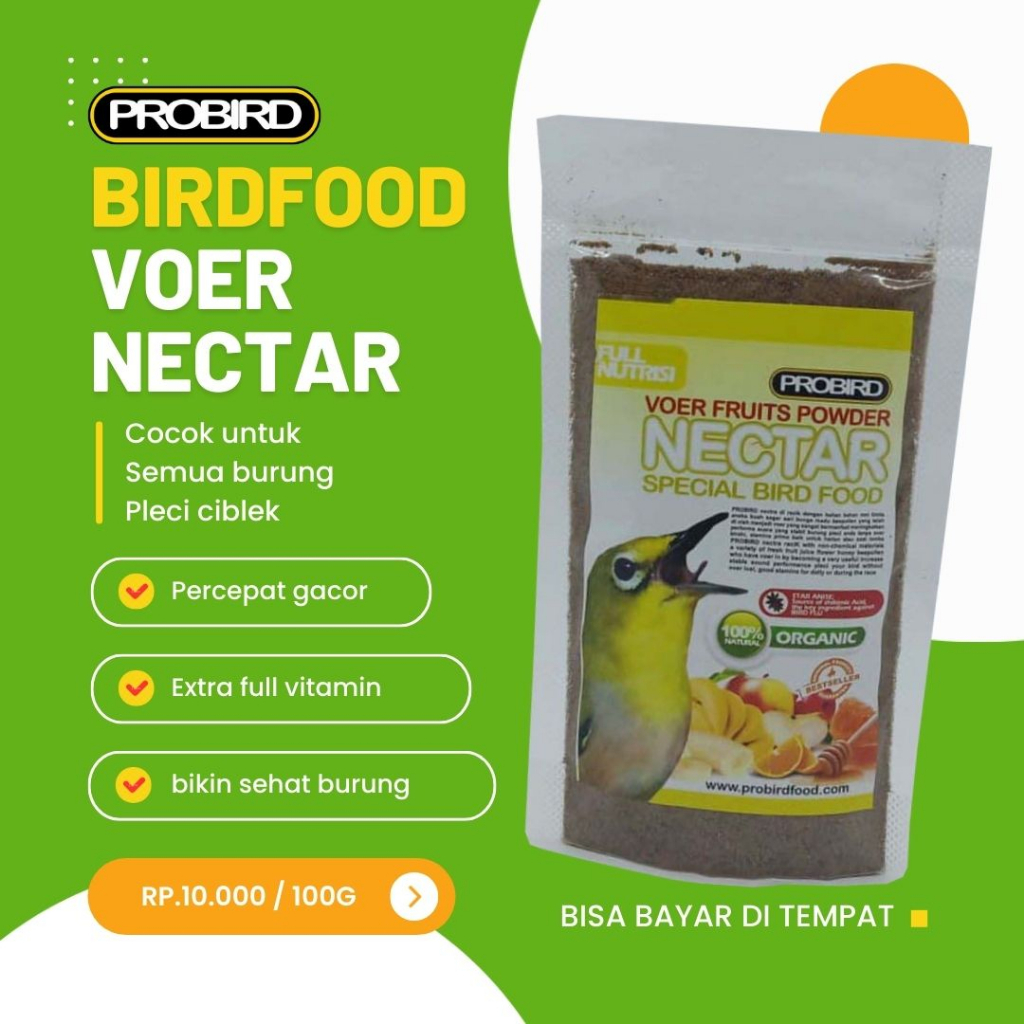 Jual VOER NECTAR SPESIAL PAKAN BURUNG VOER HALUS - PROBIRD | Shopee ...
