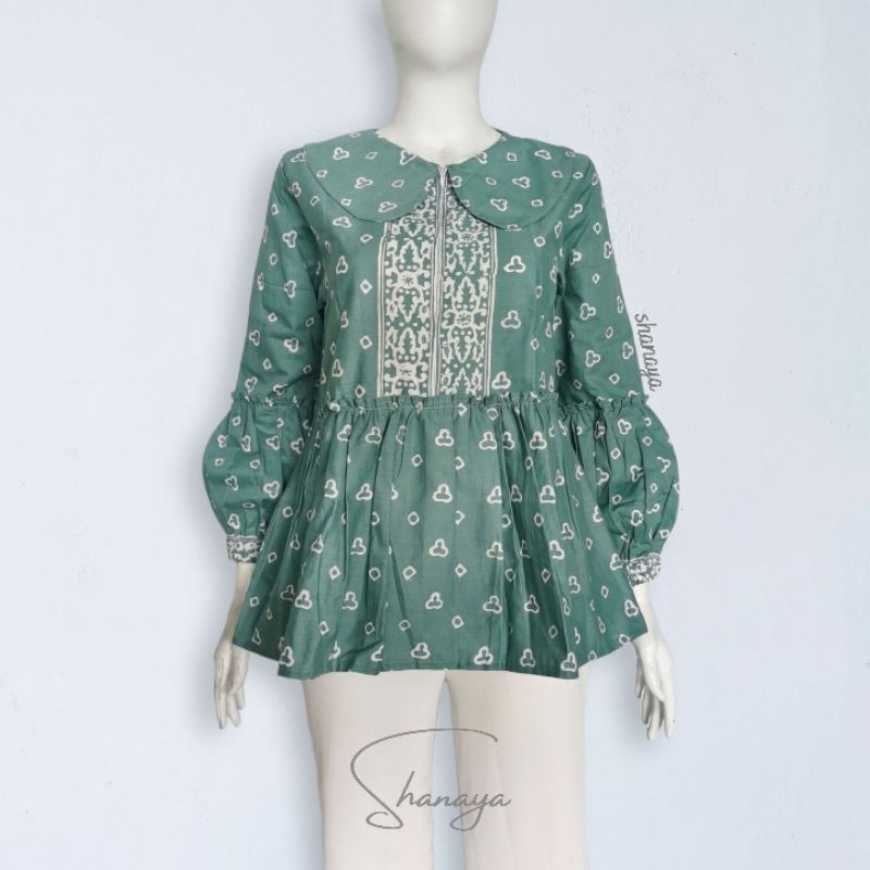 Jual Shanaya Baju Batik wanita Blus Batik Garutan Batik Sage Green ...