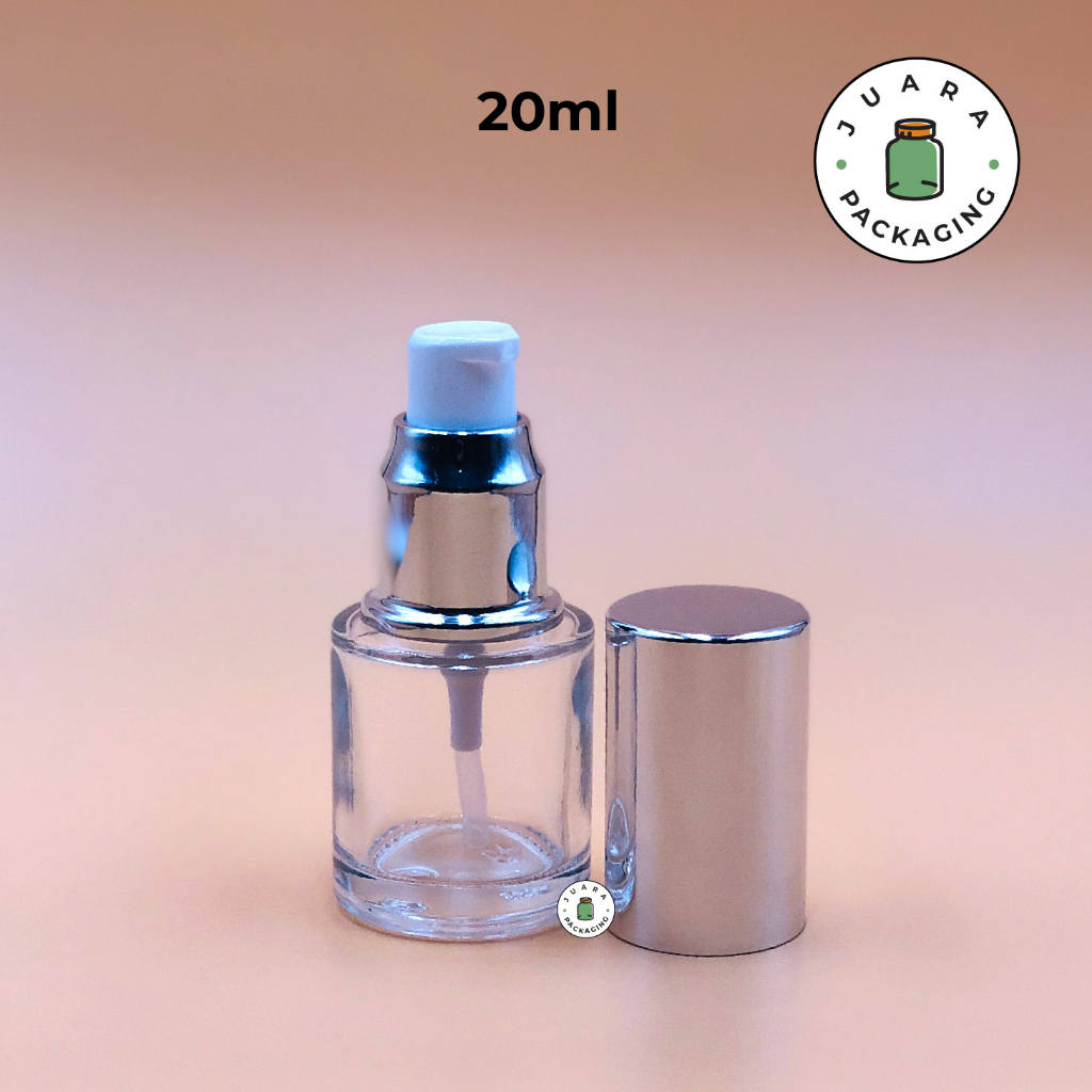 Jual Botol Pump 20ml Kaca Bening Transparan Tutup Ring Silver Pump ...