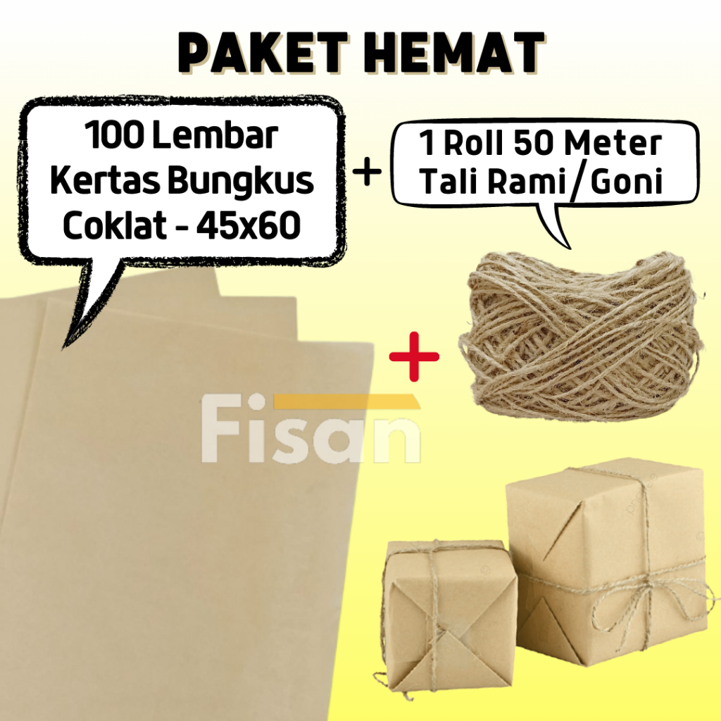 Jual Paket Hemat 100 Lembar Kertas Bungkus Packing Coklat 45x60 + Tali ...