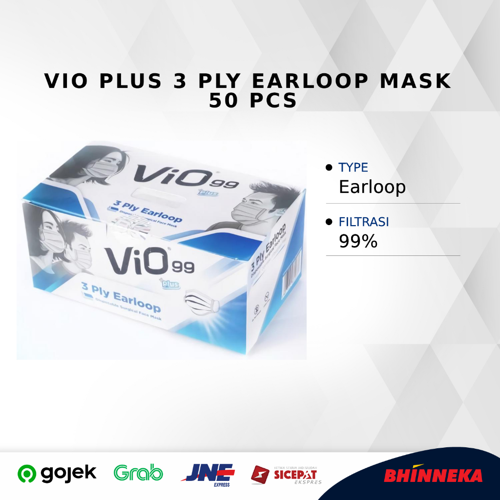 Jual Vio Plus 3 Ply Earloop Disposable Mask 50 Pcs | Shopee Indonesia