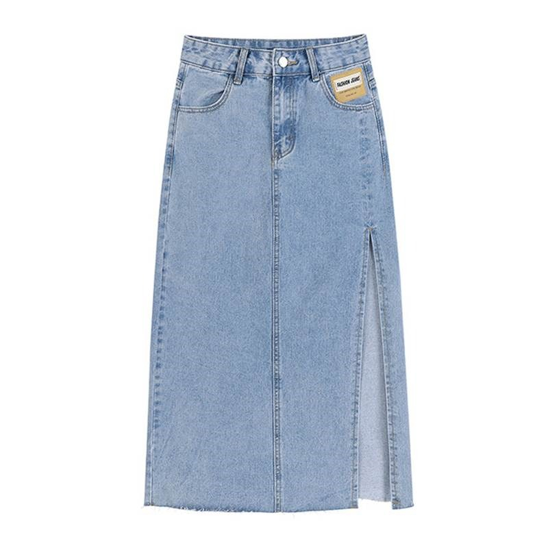 Jual Korea Highwaist A-Line Rok Jeans /Seksi Celah Samping Rok Jeans ...