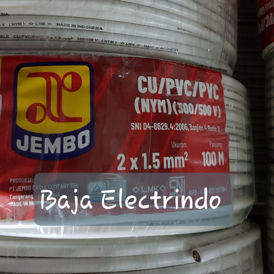 Jual Kabel Listrik NYM 2X1,5mm JEMBO @100m KABEL NYM 2X1,5 2x1.5 2x1.5mm merk JEMBO per 100 ...