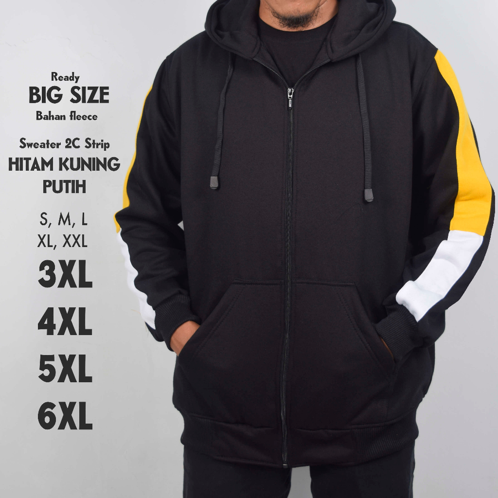Jual Jaket Hoodie 2C Strip Hitam Kuning Putih Jumbo Big Size Pria S M L ...
