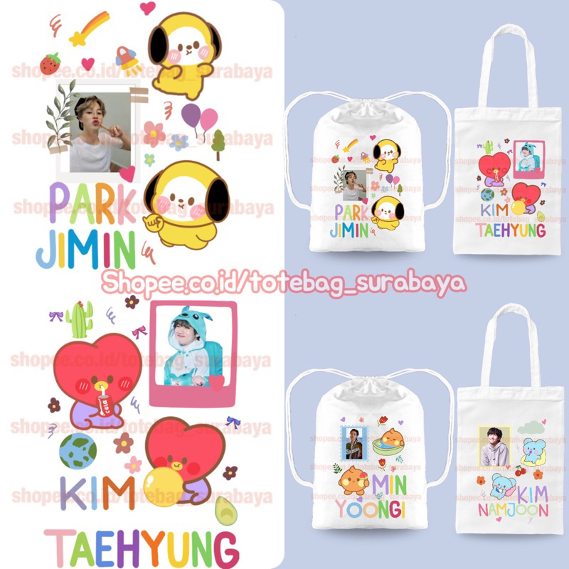 Jual Tas Serut Kpop BTS String Bag Kanvas Totebag Tas Gendong Gambar ...