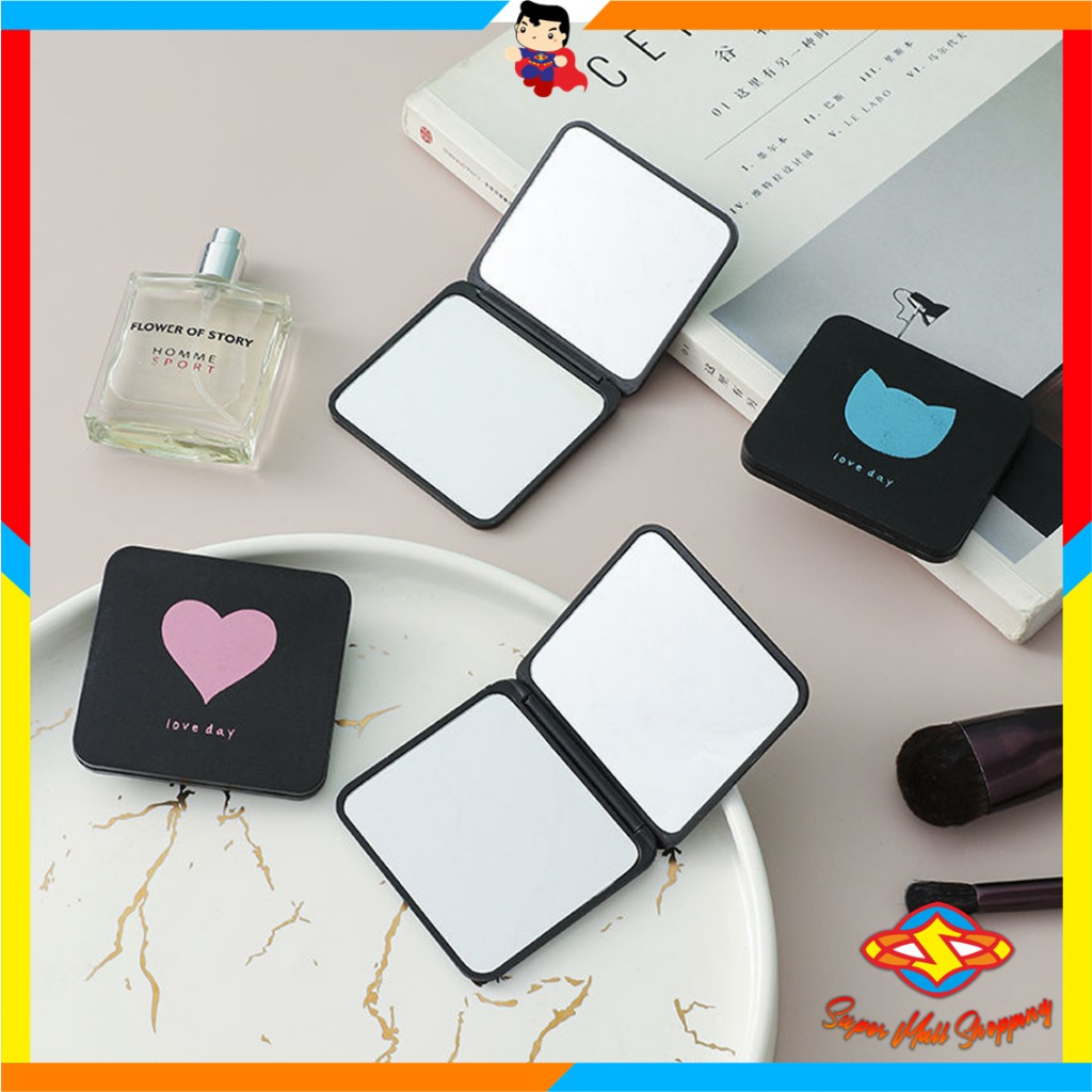 Jual SMS Cermin Lipat Mini Tipis Travel Kaca Rias Makeup 2 Sisi Love ...