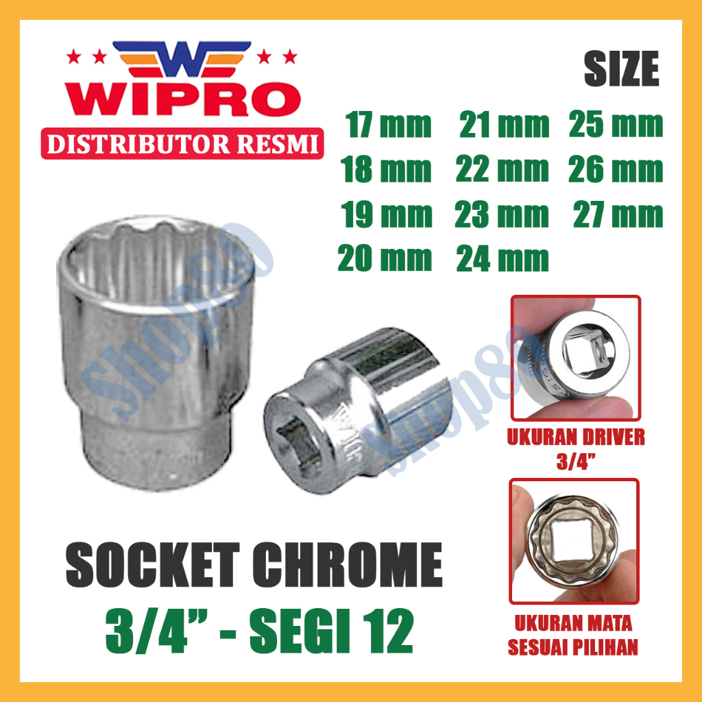 Jual Wipro Mata Kunci Shock Chrome Sok Sock Socket Bintang 3/4 inci 12 ...