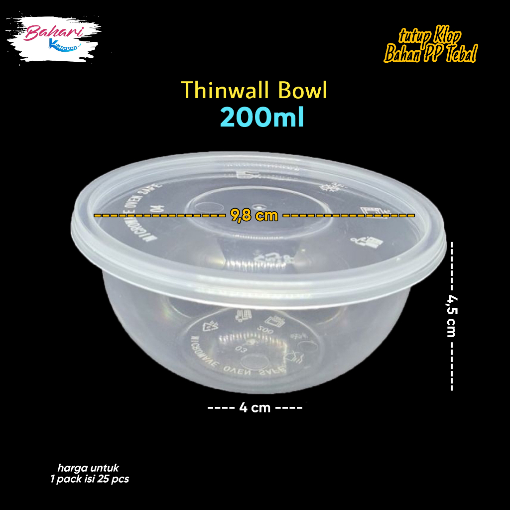 Jual thinwall bulat cup bowl plastik 200ml mangkok 200 ml isi 25 | Shopee Indonesia
