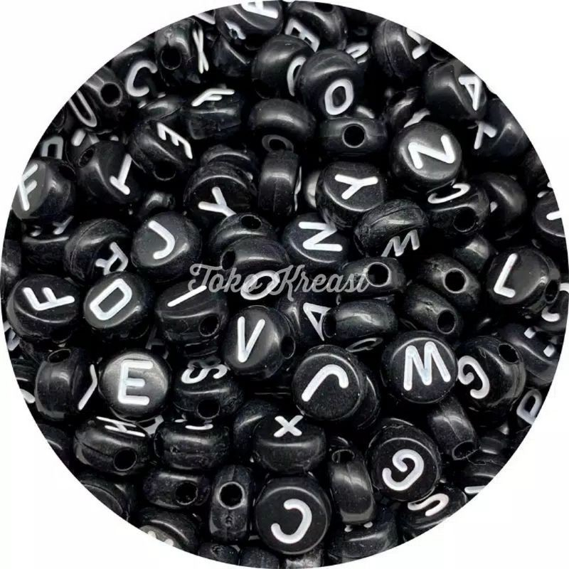 Jual Manik / Mote bulat Huruf / Abjad / Alphabet bulat Hitam | Shopee ...