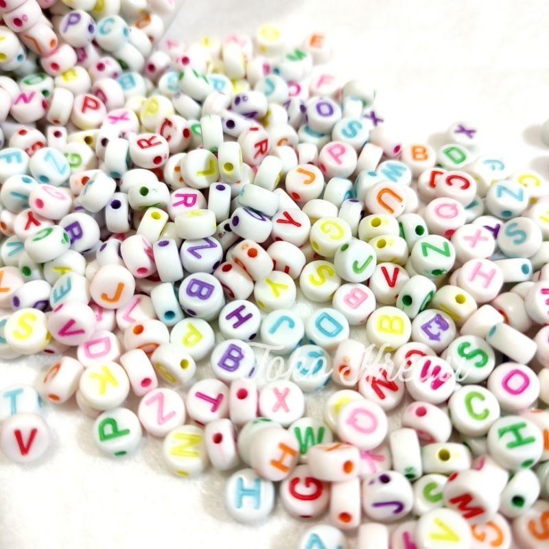 Jual Manik / Mote Huruf / Abjad / Alphabet bulat putih tulisan warna ...