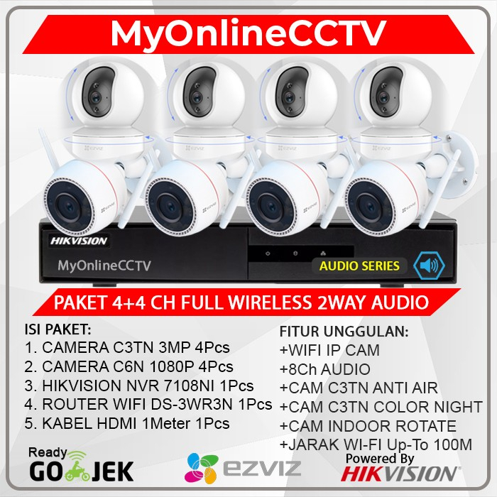 Jual Paket EZVIZ 4+4 IP Camera CCTV NVR Wifi 8CH 2 Way Audio Wireless 2MP RESMI | Shopee Indonesia