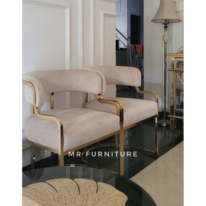 Jual set crescent moon chair gold stainless dan meja | Shopee Indonesia