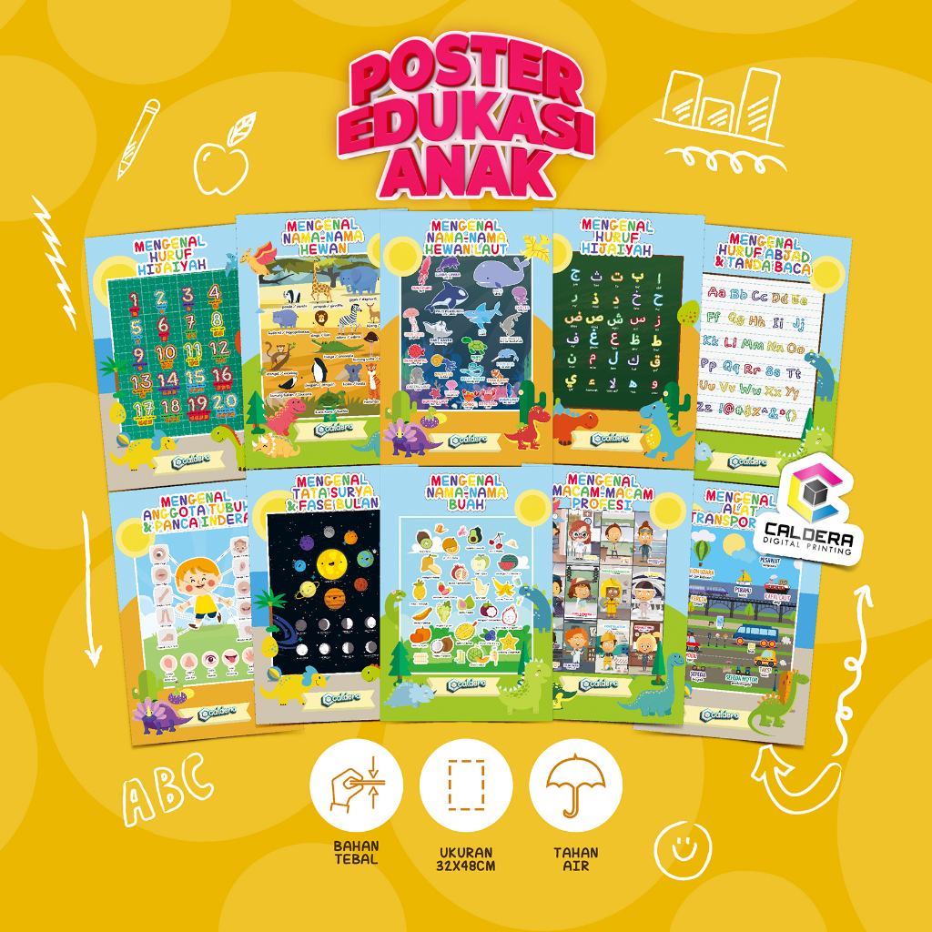 Jual Poster Edukasi Anak PAUD TK SD Hijaiyah Muslim Angka Huruf Alfabet ...