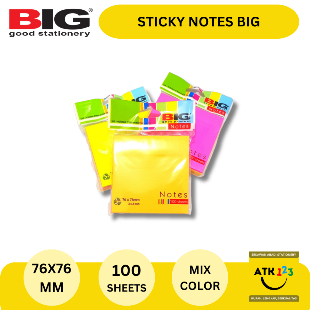 Jual Post It / Sticky Note / Sign Here Merk BIG Ukuran 76x76mm Warna ...