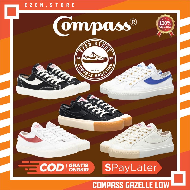 Jual SEPATU COMPASS GAZELLE LOW BLACK WHITE CREAM WHITE RED WHITE BLUE ...