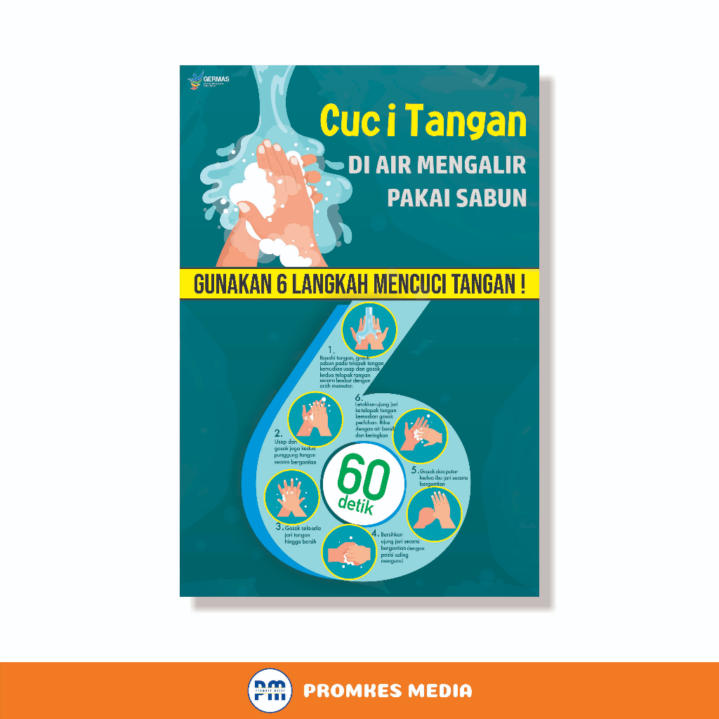 Jual Poster Kesehatan, Poster Cuci Tangan Enam Langkah, 6 Langkah, CTPS ...