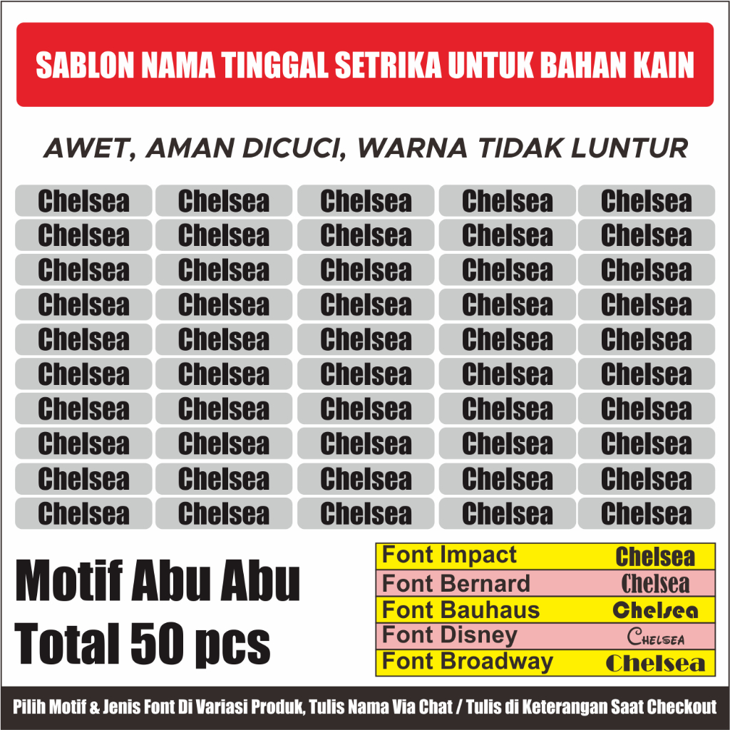 Jual BA139 Sticker Nama Label Printing Kain / kaos Sablon Setrika Isi 50pcs Gratis Custom Nama ...