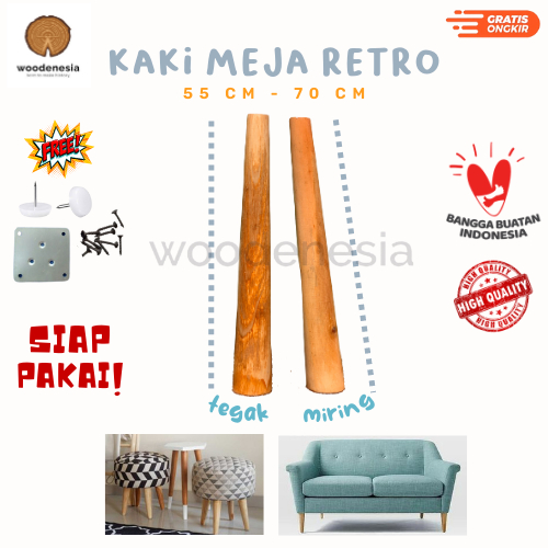 Jual WOODENESIA Kaki kayu sofa kursi meja retro stool 55cm s/d 70cm | Shopee Indonesia