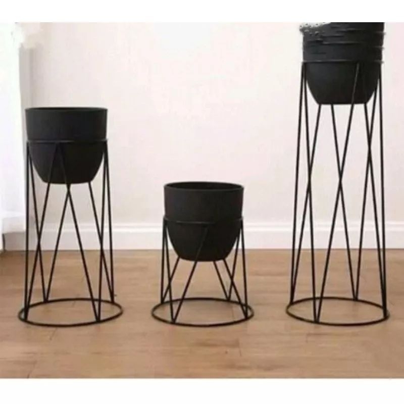 Jual pot besi murah/standing pot set isi 3 pcs/rak besi/rak bunga ...