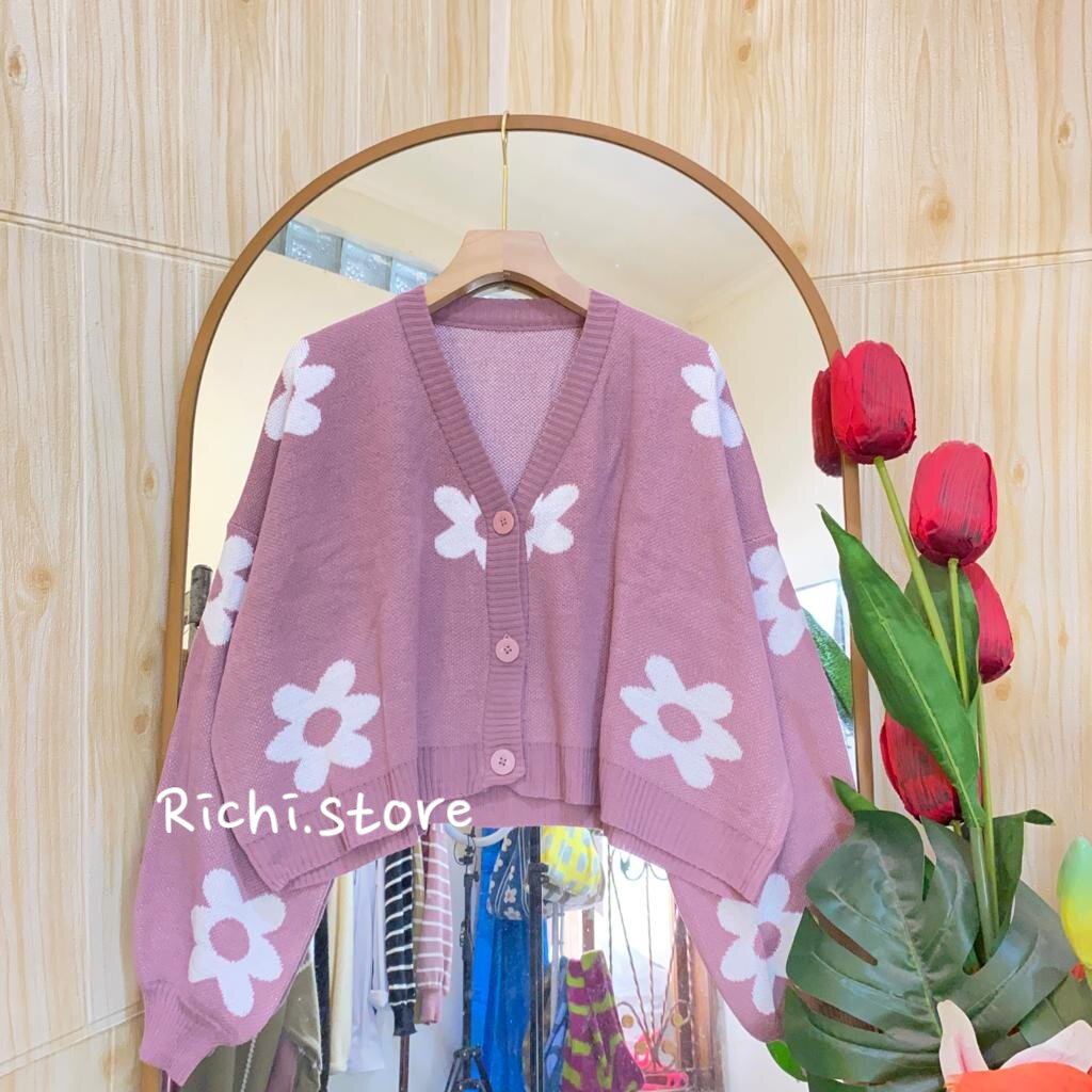 Jual NADYA CROP CARDIGAN RAJUT WANITA MOTIF BUNGA | Shopee Indonesia