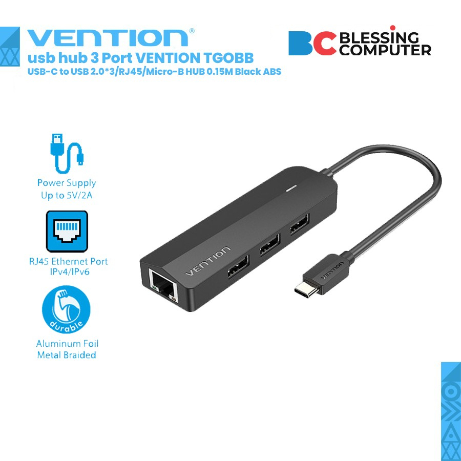Jual usb hub 3 Port VENTION TGOBB USB-C to USB 2.0*3/RJ45/Micro-B HUB 0 ...