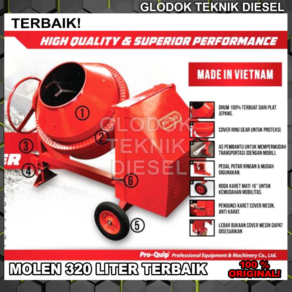 Jual Proquip Mesin Molen 320 LITER + Engine DIESEL Concrete Mixer Semen ...