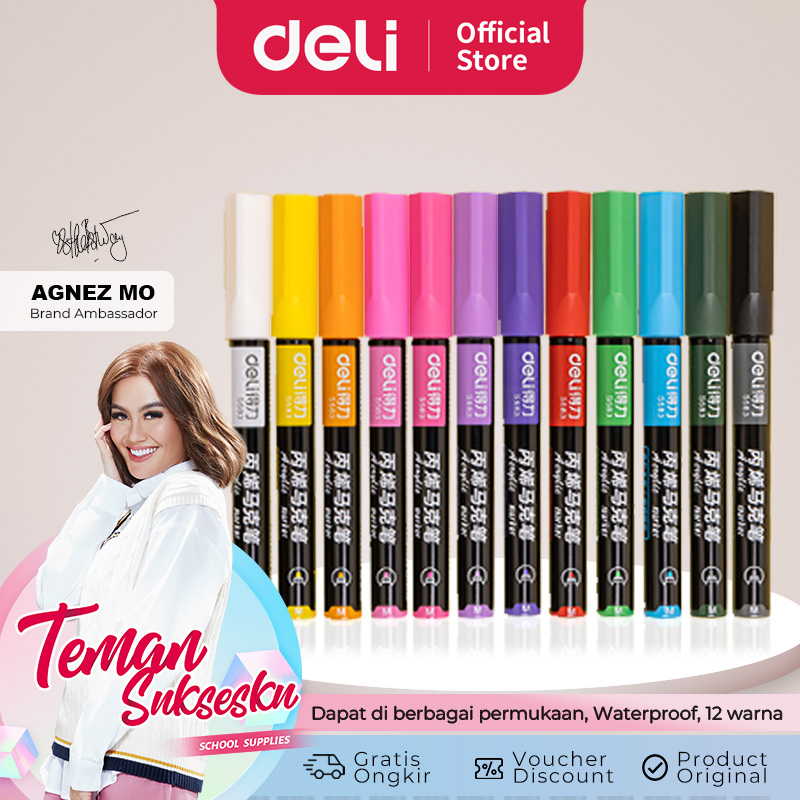 Jual Deli Spidol Akrilik / Acrylic Marker Anti Air Berbagai Warna S584 ...