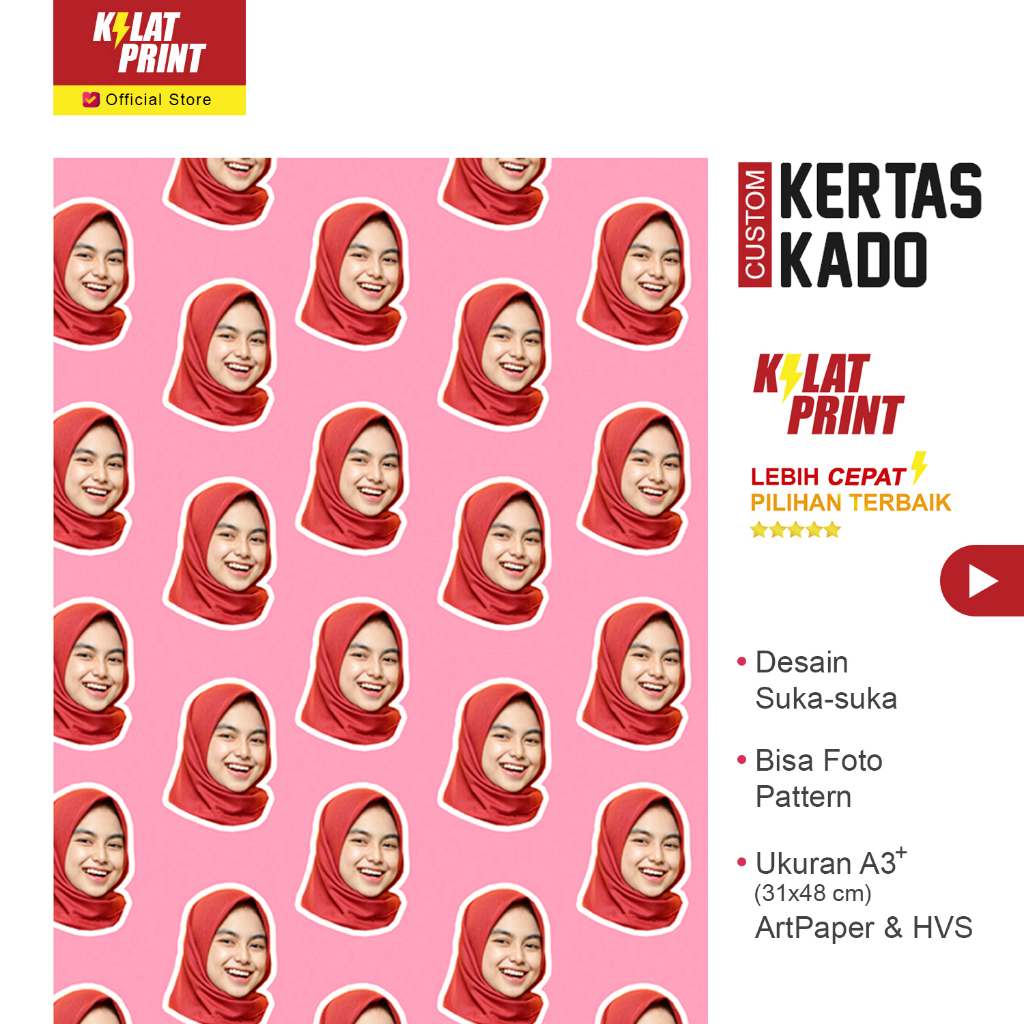 Jual Custom Kertas Kado Wrapping Paper Gambar Muka Suka-Suka Pattern ...