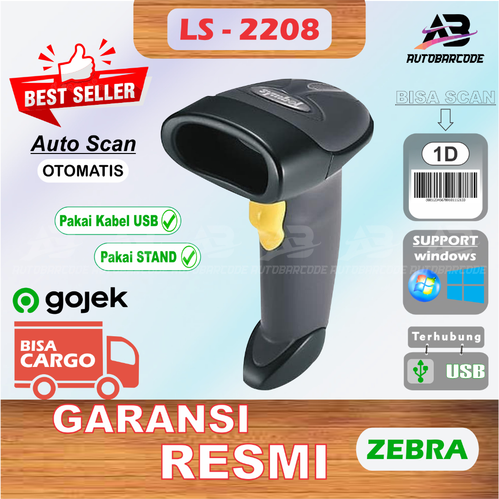 Jual Scanner 1D Zebra SYMBOL LS-2208 USB Free Stand Barcode Scan Kasir ...