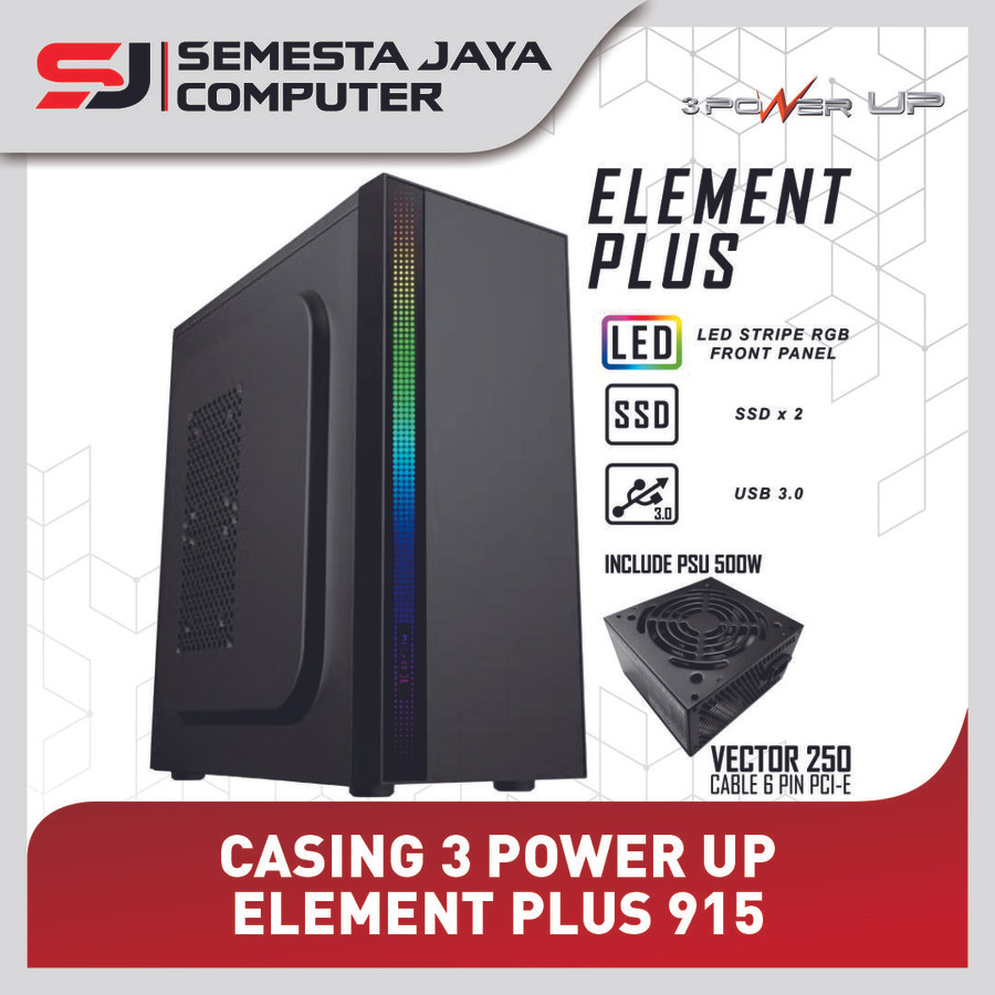 Jual Casing PC 3Power Up Element 915 LED Stripe RGB + PSU 500W 6 PIN ...