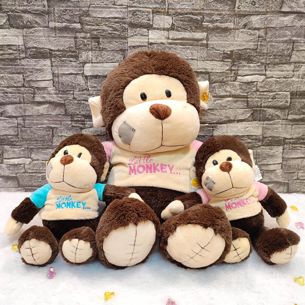 Jual Boneka Monyet Jumbo Mini Lucu Baju Pink dan Biru 34-61 cm | Shopee ...