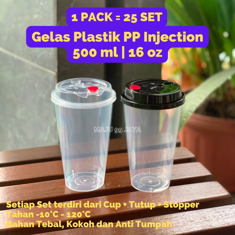 Jual Gelas Plastik PP Cup Injection 500ml | 16 Oz (1 Pack isi 25 Set ...