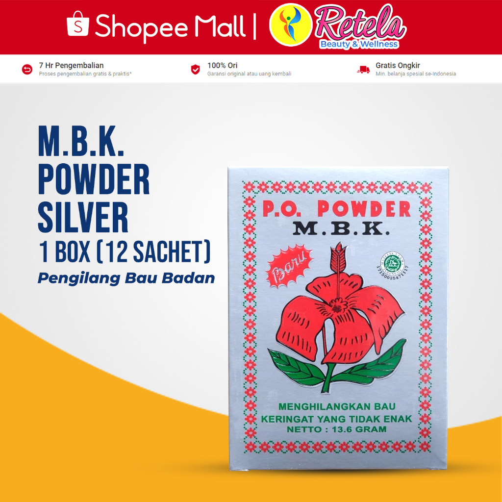 Jual Bedak M.B.K Super (Silver) 12 Sachet/ Bedak Bb/ Mengurangi Keringat Dan Bau Badan / Bedak ...