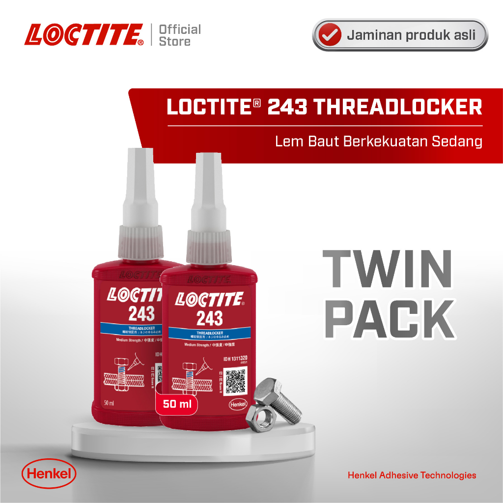 Jual LOCTITE 243 THREADLOCKER Lem Baut 50 ml Twin Pack | Shopee Indonesia