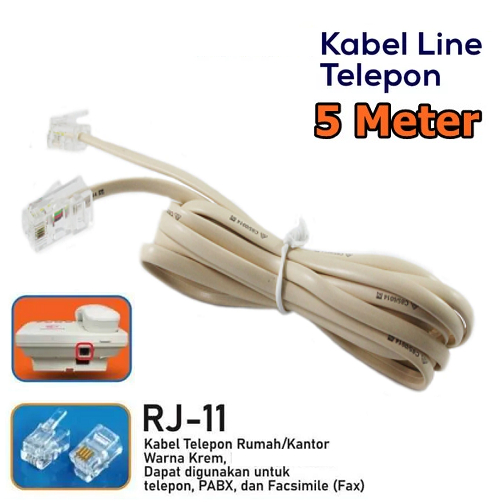 Jual Kabel LINE Telpon Telepon Panjang 5 Meter + Jack RJ 11/ Telepon ...